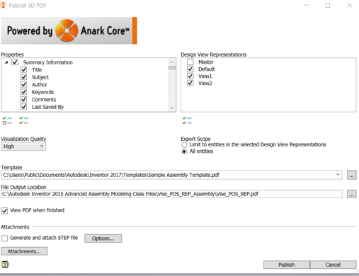 Autodesk Inventor Exporting Parts & Assemblies to 3D PDF
